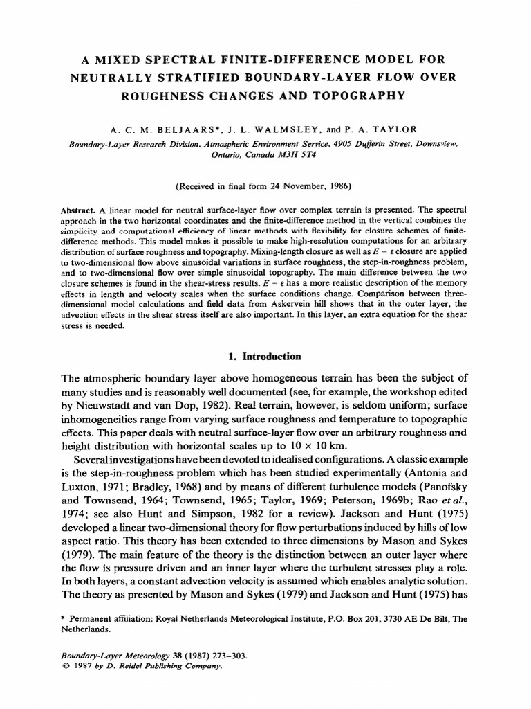 A Mixed Spectral Finite-Difference Model FOR Neutrally Stratified Boundary-Layer Flow Over ...