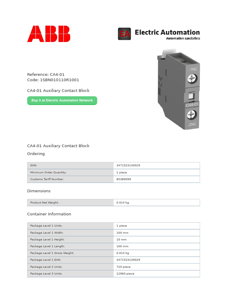 ABB Contactor Aux Block | PDF | Electric Power | Electrical Components