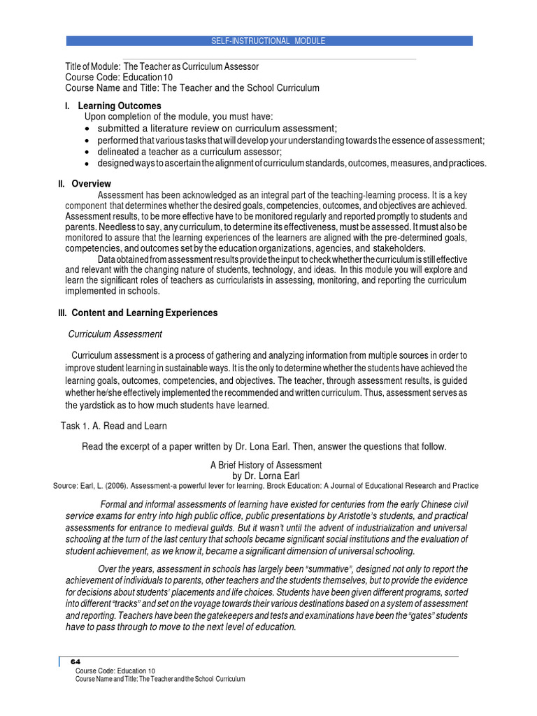 Unit 4 The Teacher As A Curriculum Assessor | PDF | Educational Assessment | Curriculum