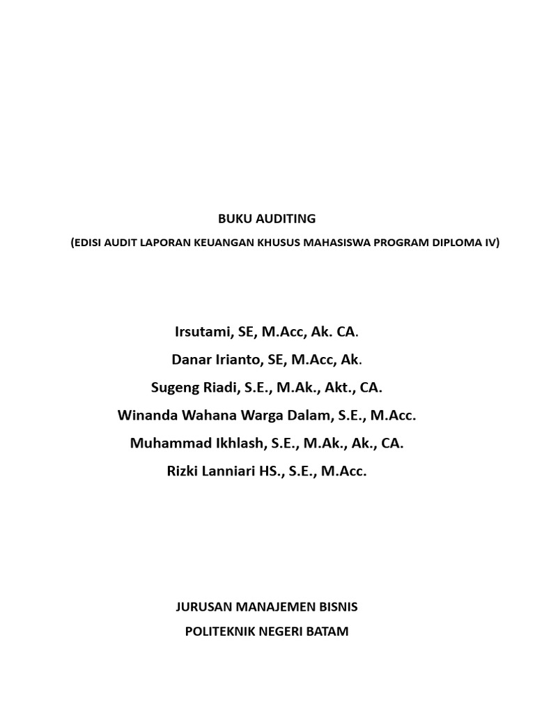 Buku Auditing Edisi Audit Laporan Keuangan Mahasiswa D-IV | PDF