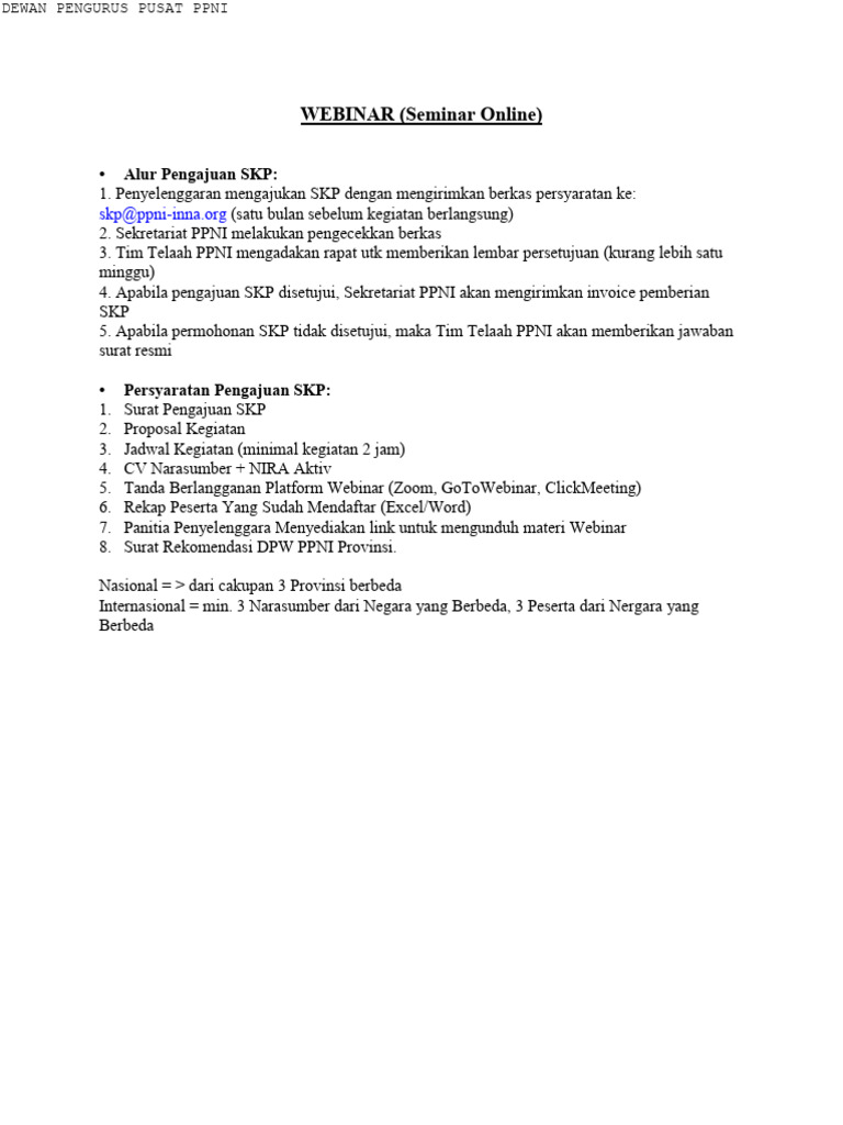 Alur Pengajuan SKP Webinar (Seminar Online) - TB | PDF