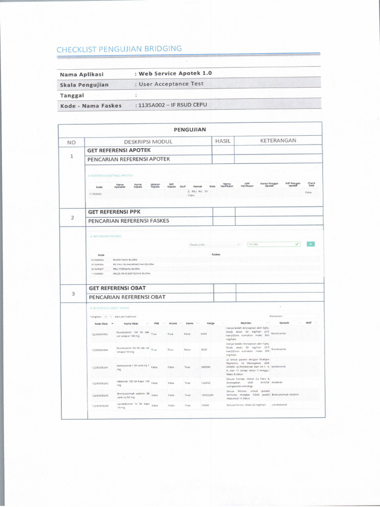 Checklist UAT Bridging Apotek - RSUD Cepu | PDF