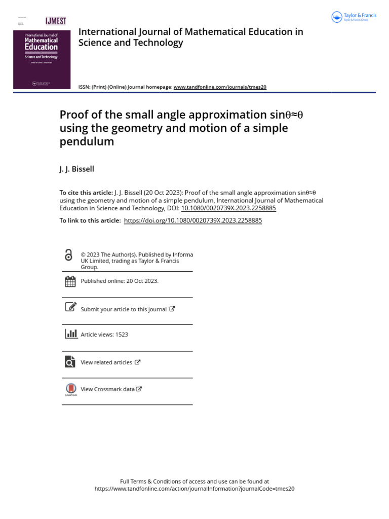 Proof of The Small Angle Approximation Sin Using The Geometry and Motion of A Simple Pendulum ...