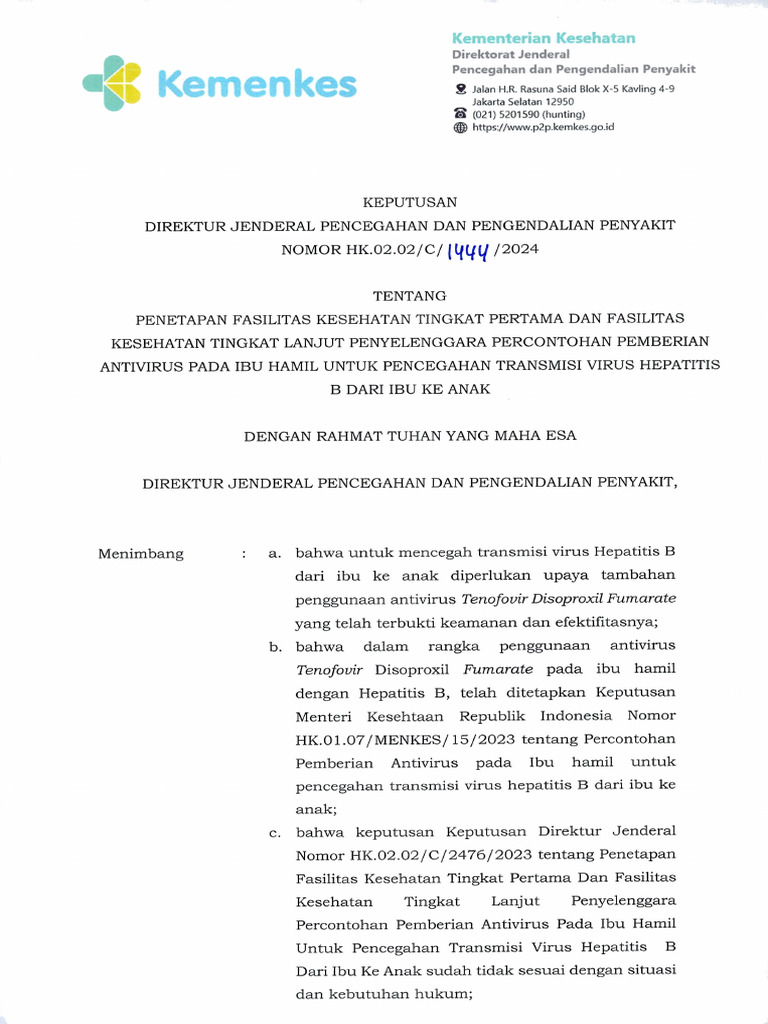 SK Penetapan FKTP & FKRTL Pemberian Antiviral Tenofovir | PDF