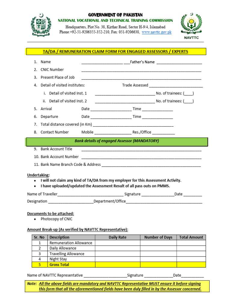 TADA Form | PDF