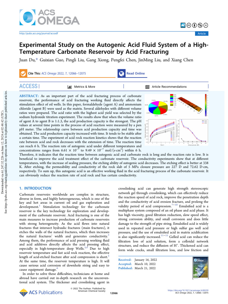 Du Et Al 2022 Experimental Study On The Autogenic Acid Fluid System of A High Temperature ...