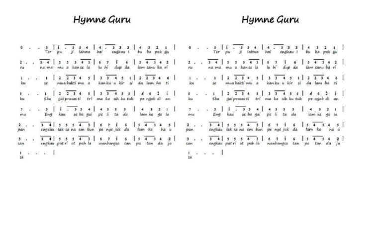Lirik Dan Not Angka Hymne Guru | PDF