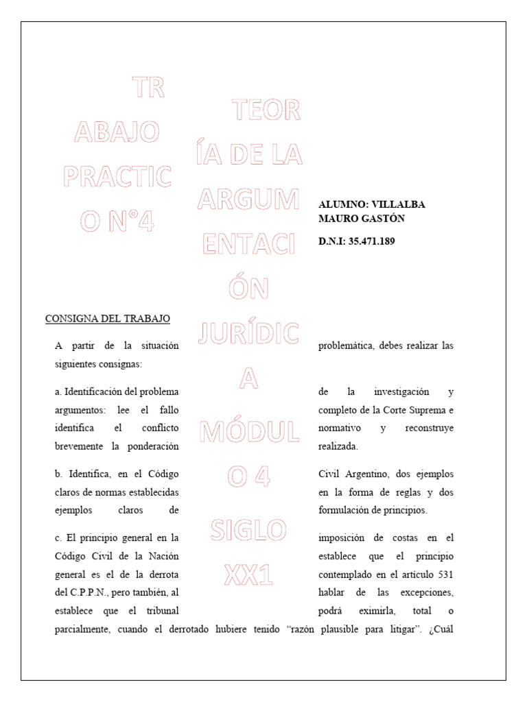 TP 4 Teoria de La Argumntacion, Caratula y Consignas | PDF | Justicia | Crimen y violencia