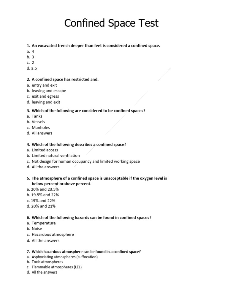 Confined Space Entry QUESTIONS | PDF | Occupational Safety And Health ...