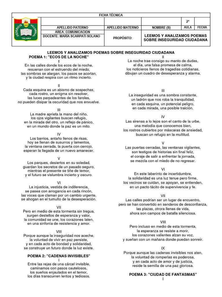 Ficha Técnica Analisis de Poemas | PDF