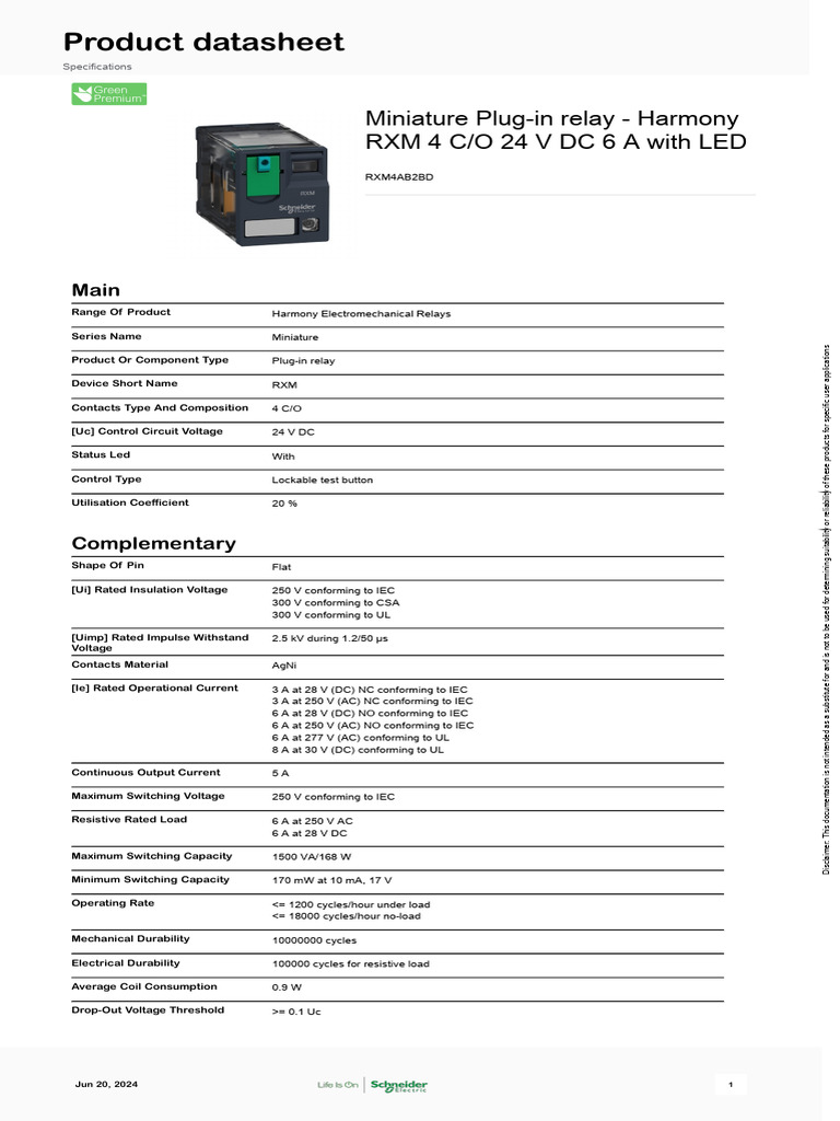 Schneider Electric - Harmony-Electromechanical-Relays - RXM4AB2BD | PDF ...