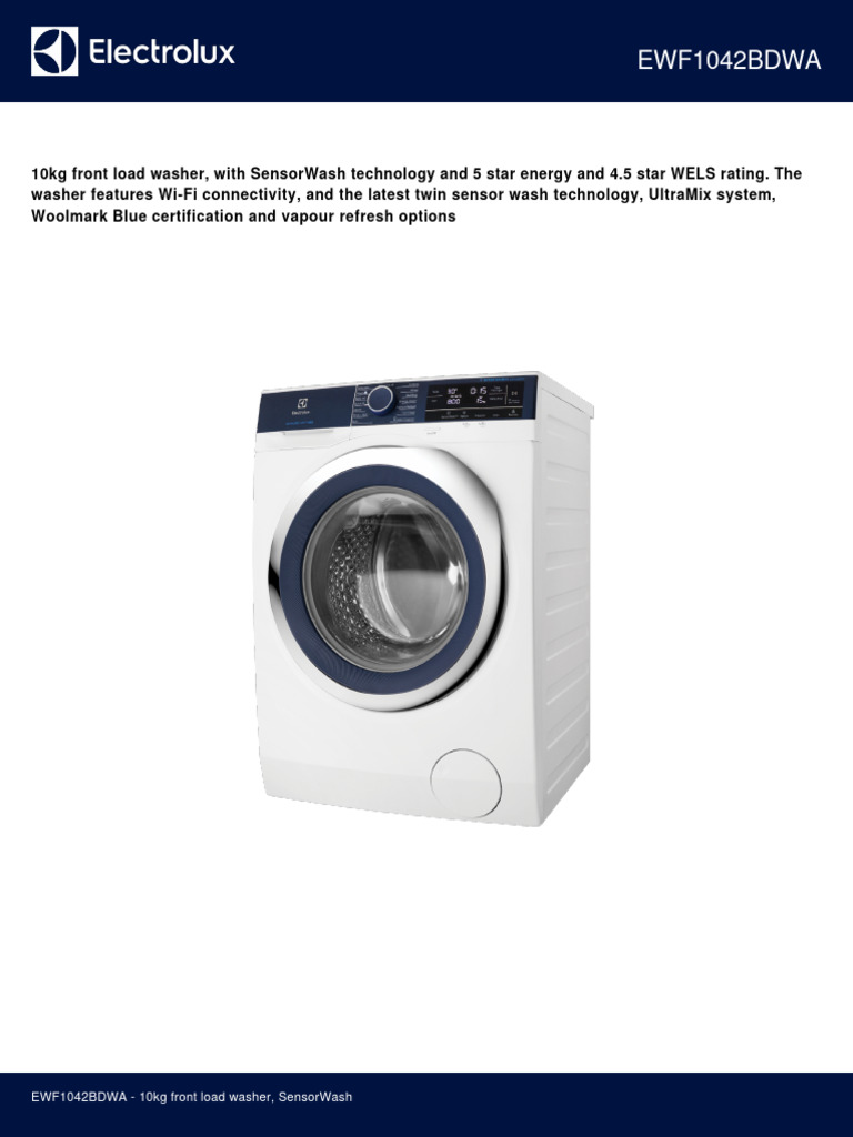 Electrolux EWF1042BDWA Factsheet | PDF | Washing Machine
