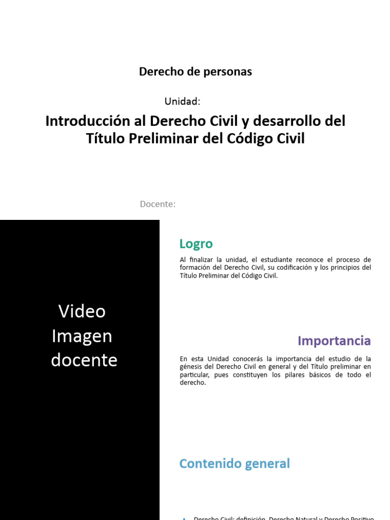 U1 - Introducción Al Derecho Civil y Desarrollo Del Título Preliminar Del Código Civil | PDF ...
