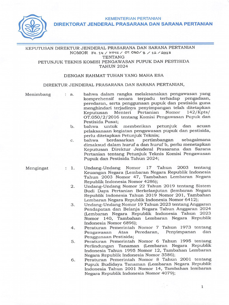 34.14 Petunjuk Teknis Komisi Pengawasan Pupuk Dan Pestisida TA 2024 | PDF 34.14 Petunjuk Teknis Komisi Pengawasan Pupuk Dan Pestisida TA 2024 | PDF