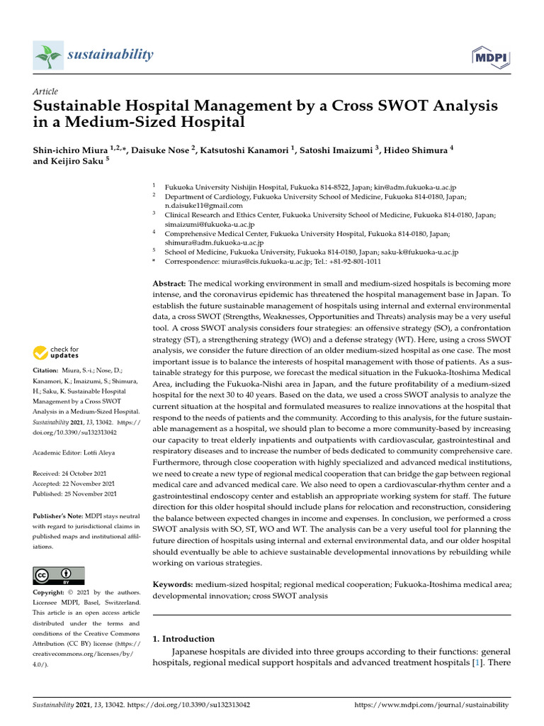 Sustainable Hospital Management by A Cross SWOT An | PDF | Hospital ...