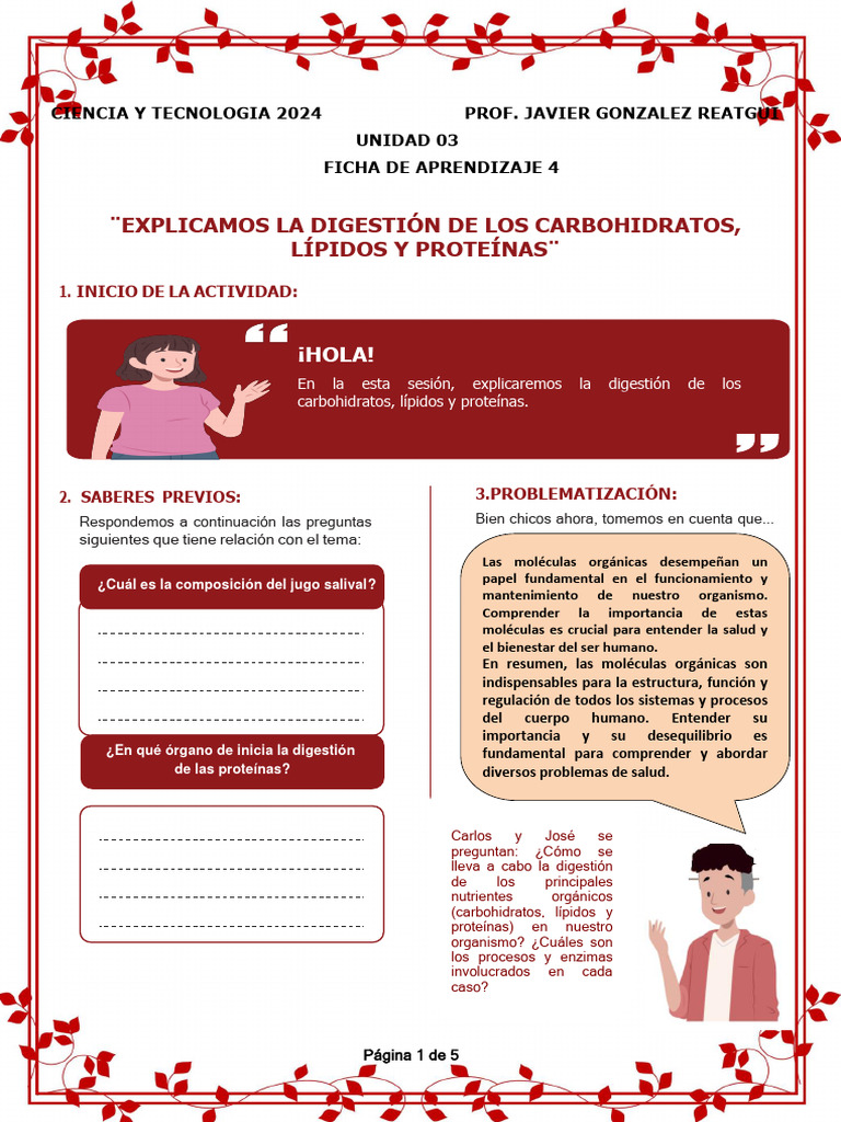 Ficha de Aprendizaje 4 - Cyt - 2° | PDF | Digestión | Sistema digestivo