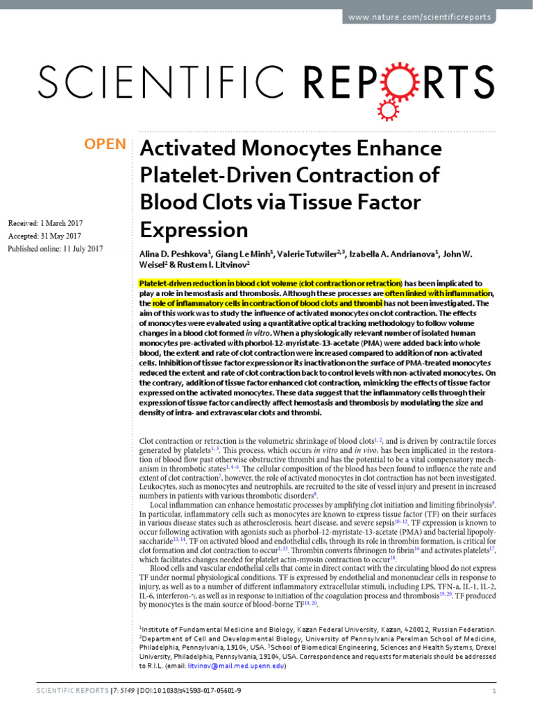 Activated Monocytes Tissue Factor Expression - Sci Rep 2017 | PDF ...