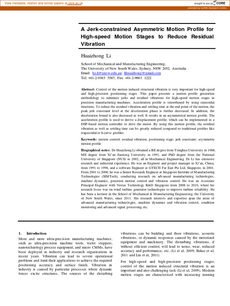 Asymmetric Motion Profile for Vibration Control | PDF | Acceleration ...