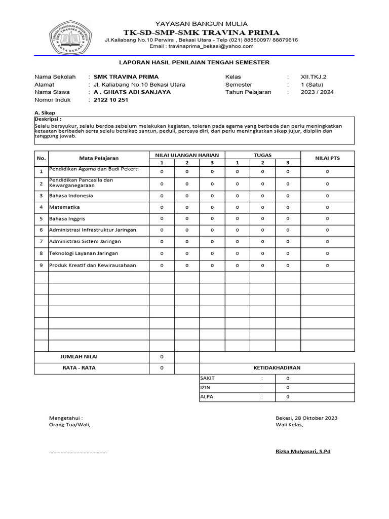 Aplikasi Raport Pts SMK 2023 2024 - Xii - tkj2 | PDF