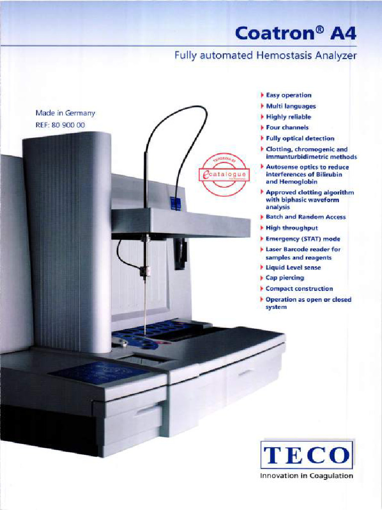 Brosur COATRON A4 Fully Automated Coagulation Analyzer and Accessories ...
