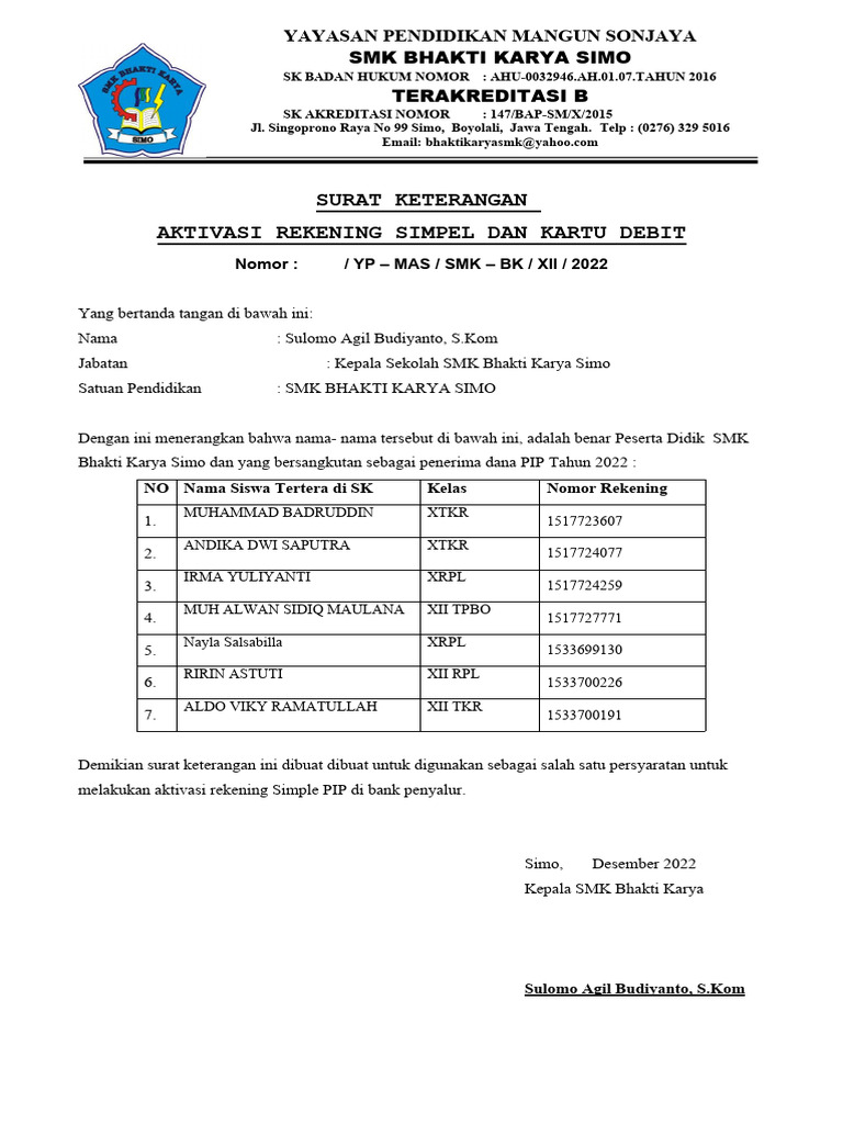 Surat Keterangan Gabungan Dan Individu Pip Nominasi 19,20,31,32 | PDF