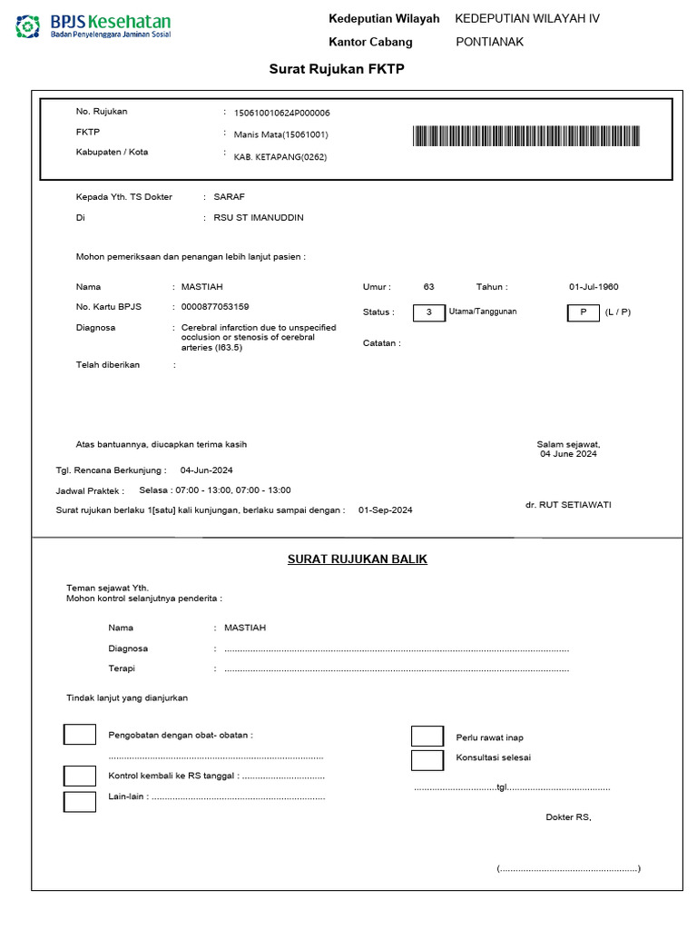 Surat Rujukan Pasien Mastiah | PDF