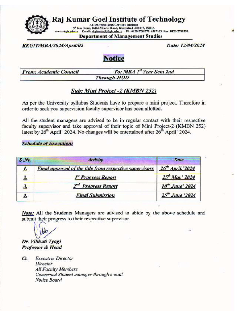 Mini Project Notice (2023-24) Even Sem 2ND | PDF