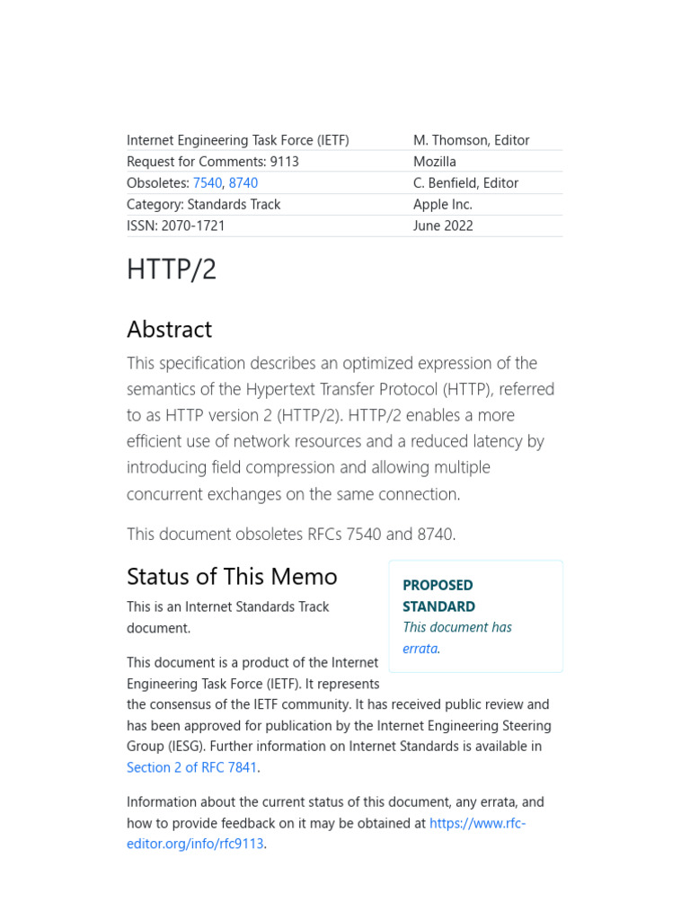 RFC 9113 - HTTP - 2 | PDF | Transport Layer Security | Transmission ...