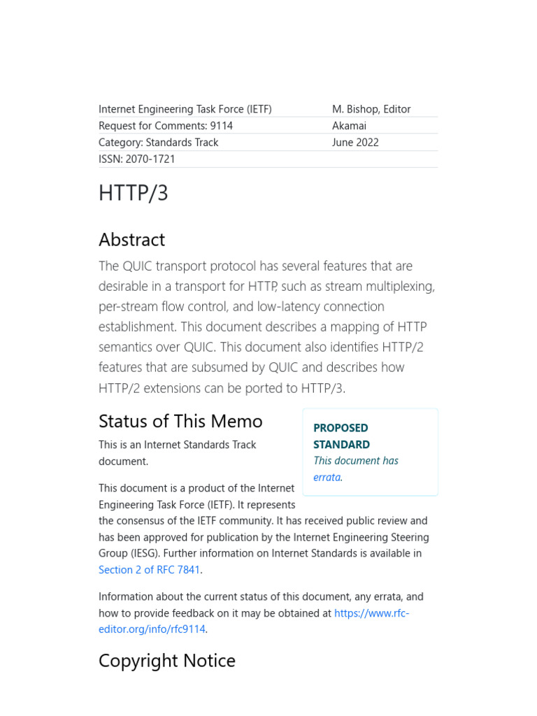 RFC 9114 - HTTP - 3 | PDF | Transmission Control Protocol | Port (Computer Networking)