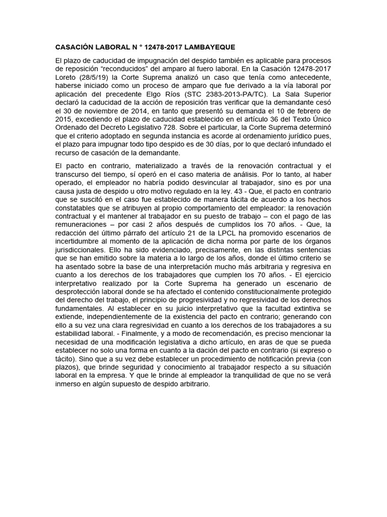 Casación Laboral 12478-2017 | PDF | Derecho laboral | Ley Pública