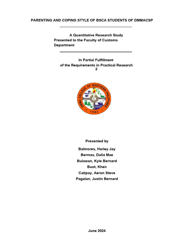 Perceived Parenting Style and Coping Style of Bsca Students of Dmmacsp | PDF | Parenting ...