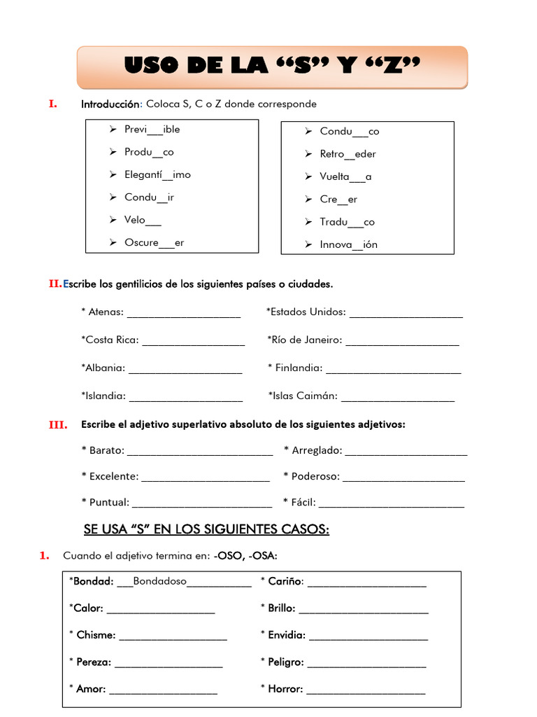 Uso de La S y Z para Pegar en El Cuaderno de Ortografia | PDF | Hogar ...