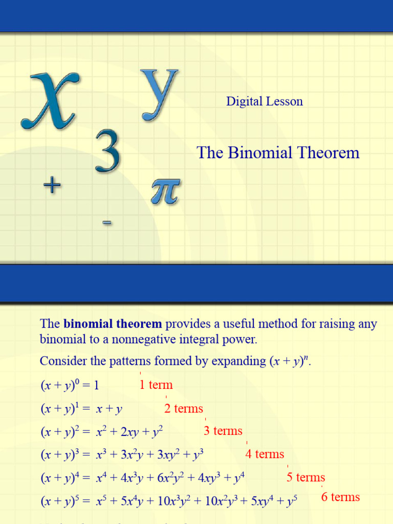 Binomial Theorem Expansion Pdf Arithmetic Numbers