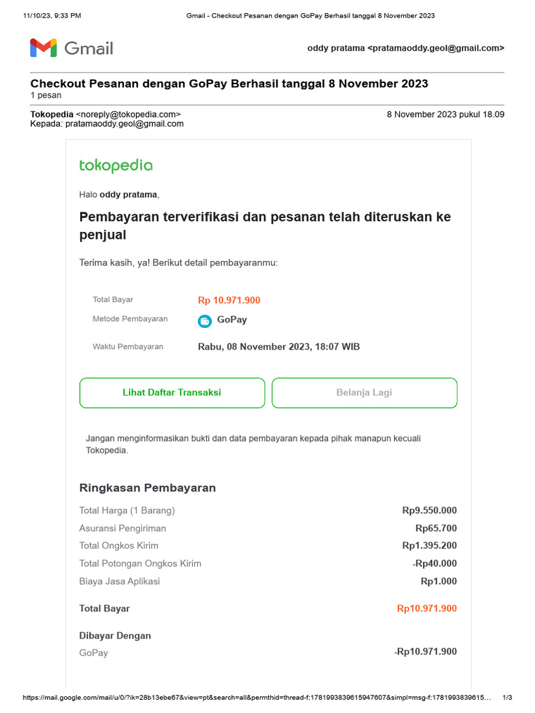 "Pembayaran GoPay Berhasil 8 Nov" | PDF