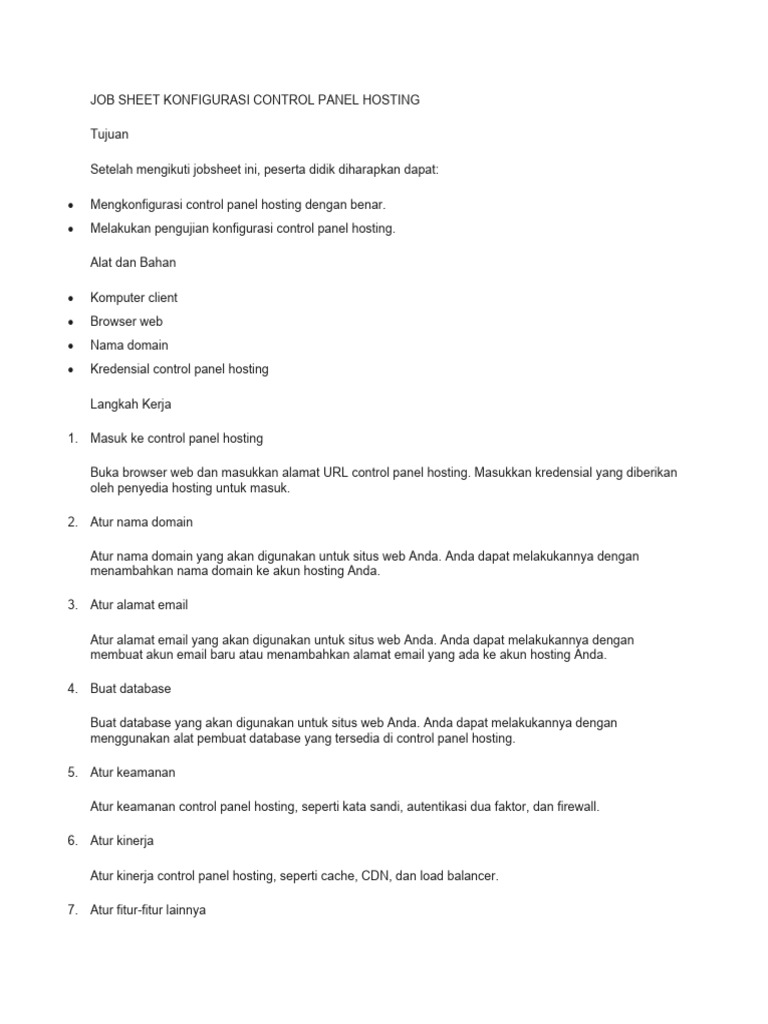 Job Sheet Konfigurasi Control Panel Hosting | PDF