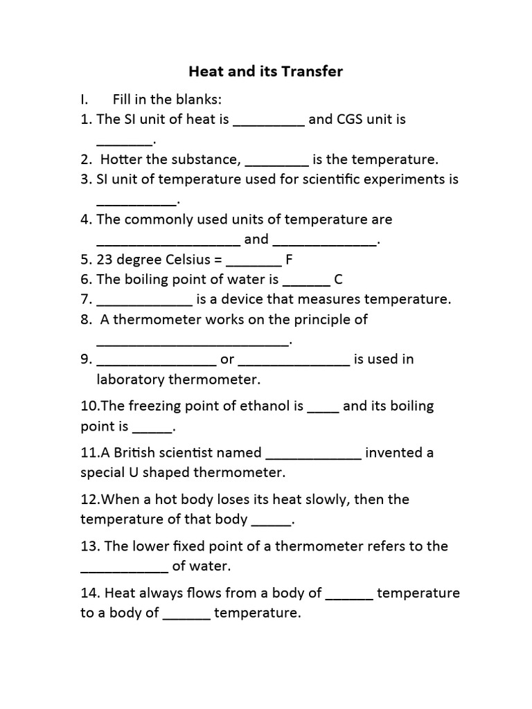 Physics Heat Transfer Worksheet | PDF | Temperature | Heat
