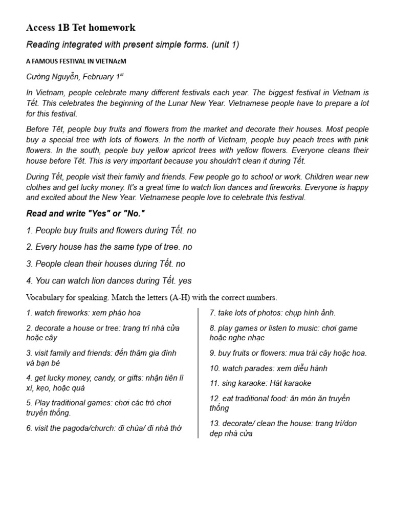Access 1B Tet Homework | PDF | Science & Mathematics