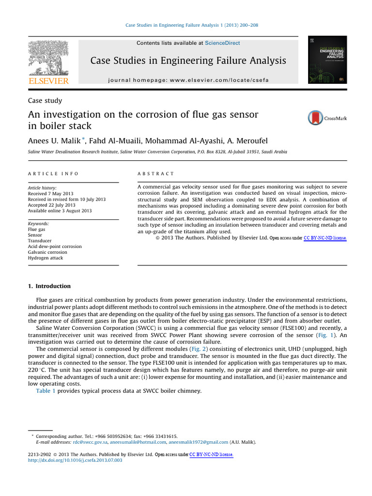 An Investigation On The Corrosion of Flue Gas Sensor in Boiler Stack ...