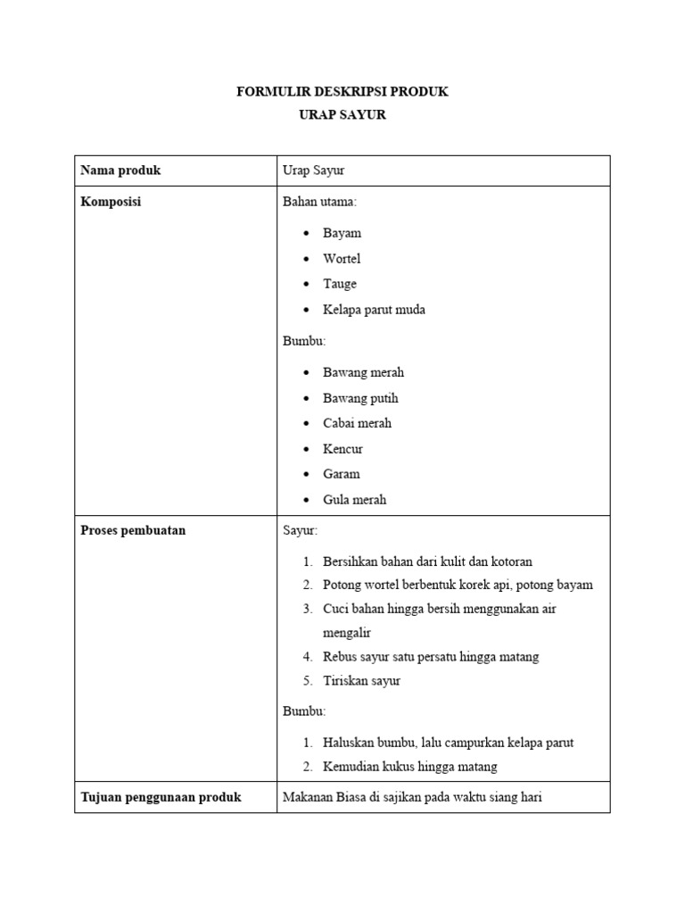 Formulir Deskripsi Produk FIX | PDF