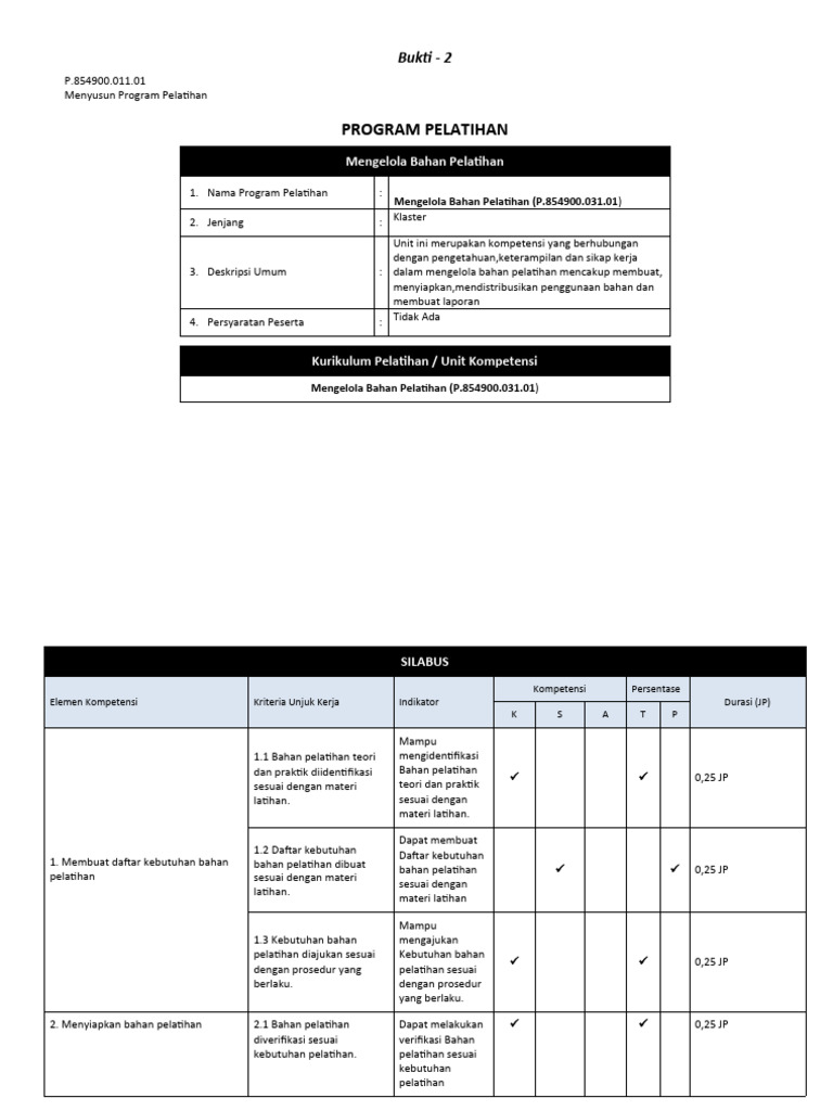 BUKTI 2 TOT BNSP Luki - Pelaksana Pengembangan Pelatihan | PDF