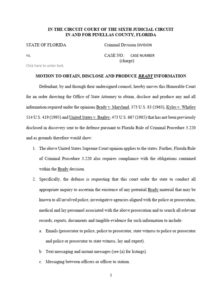 Motion To Obtain, Disclose and Produce Brady Information | PDF ...