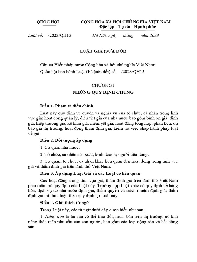 Dự thảo luật giá Valuation | PDF