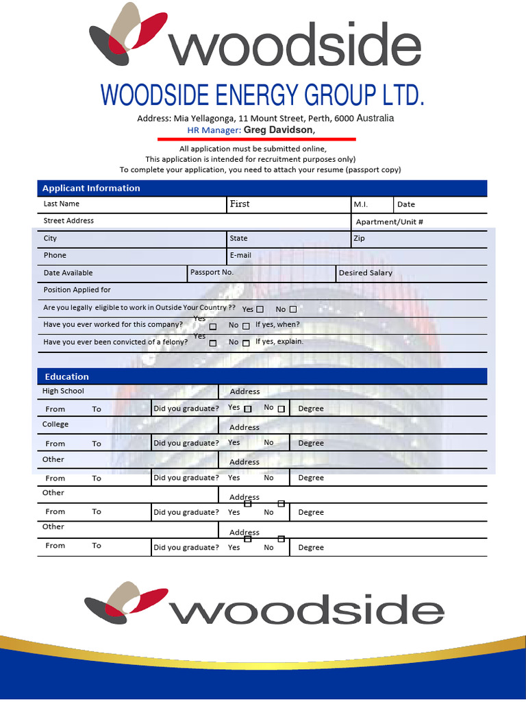 Woodside Energy Application Form | PDF