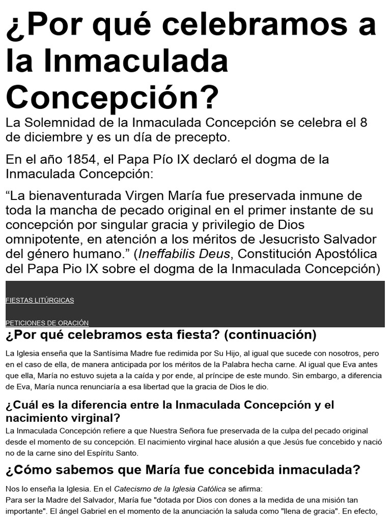 Por Qué Celebramos A La Inmaculada Concepción | PDF