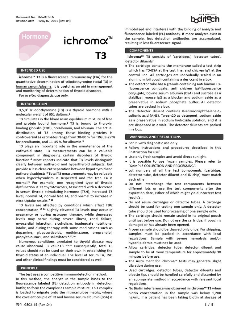 ichroma™ T3 Test Kit Overview | PDF | Hyperthyroidism | Thyroid