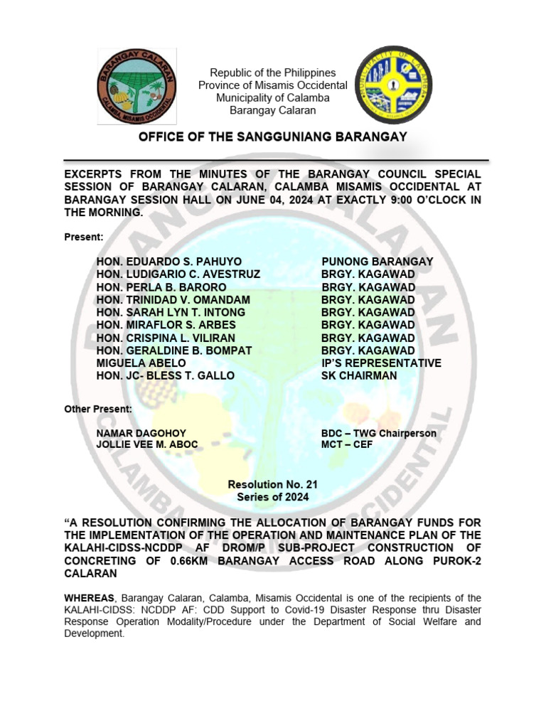 Barangay Resolution for Livelihood Funding | PDF | Philippines
