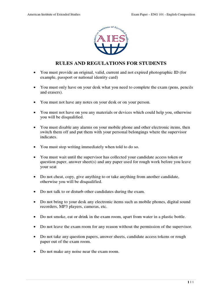 Exam Questions - EnG 101 - English Composition-1-1 | PDF | Capital ...