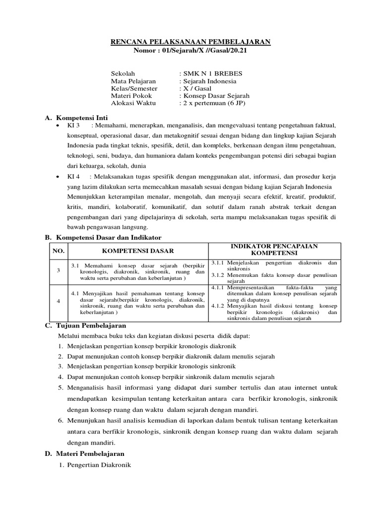 RPP Mapel Sejarah Kelas X SMK kd31 41 | PDF
