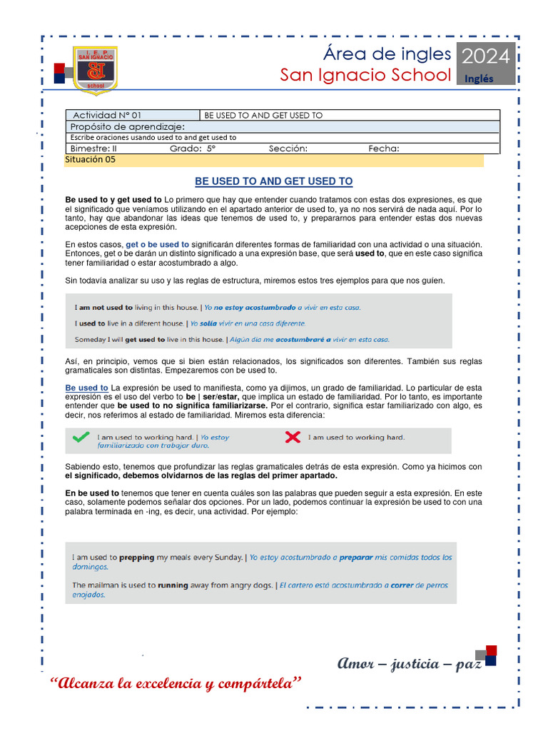 SEM, 01-5th-4th - unit-II BIM-INGLÉS - GET USED TO AND BE USED TO | PDF | Verbo | Lingüística