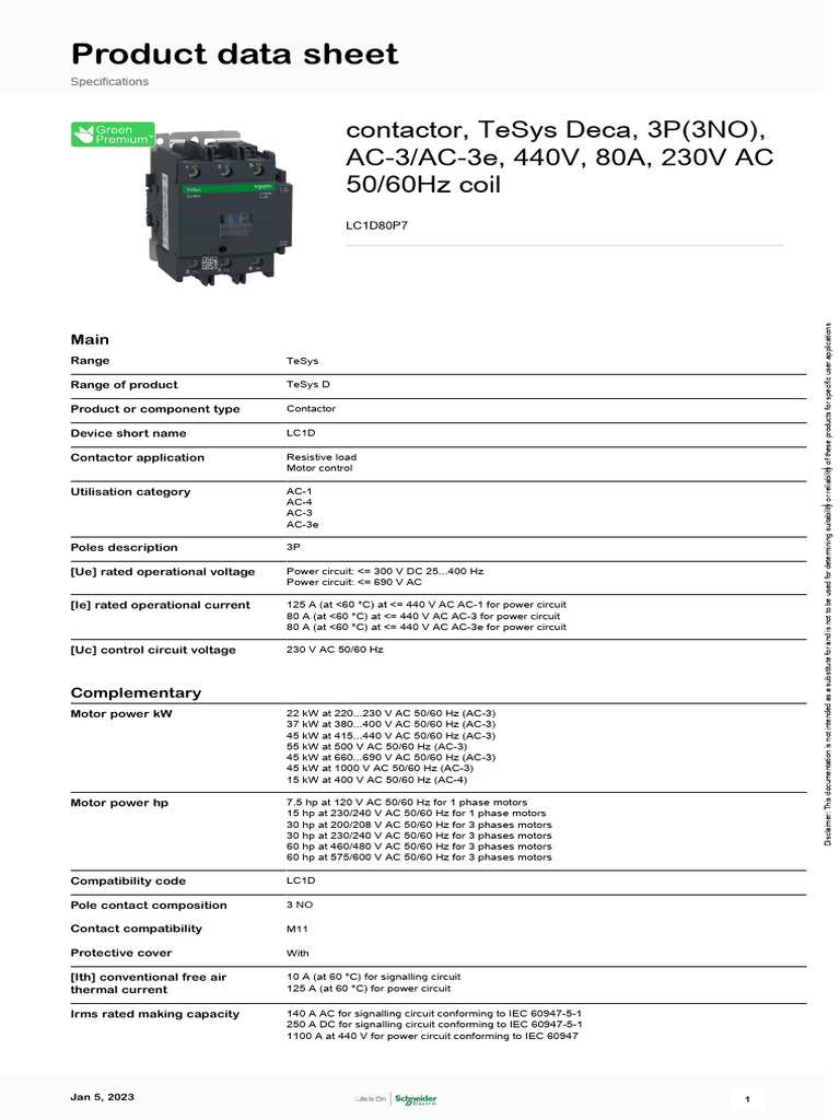 TeSys Deca Contactors - LC1D80P7 | PDF | Manufactured Goods ...